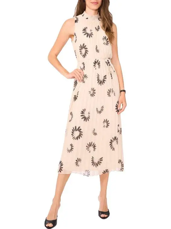 Halogen Daisy Print Sleeveless Pleated Maxi Dress - Birch