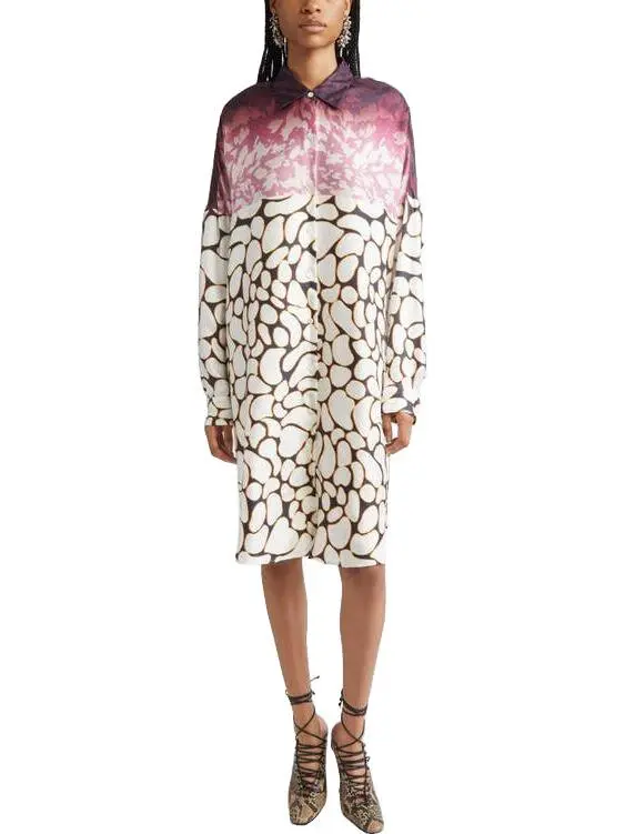 Dries Van Noten Mixed Print Oversized Shirtdress - Off White