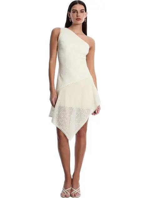 Bcbgmaxazria Georgette Pleated One-shoulder Midi Dress - Ivory