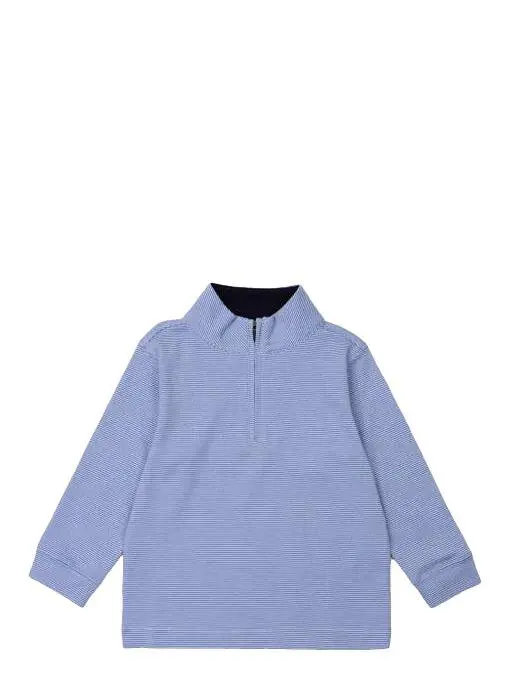 LILA AND HAYES Quarter Zip Pima Cotton Pullover - Blue Stripes