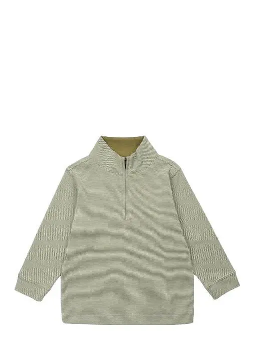 LILA AND HAYES Quarter Zip Pima Cotton Pullover - Green Stripes