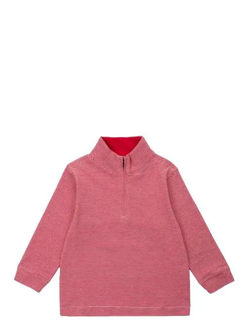 LILA AND HAYES Quarter Zip Pima Cotton Pullover - Red Stripes