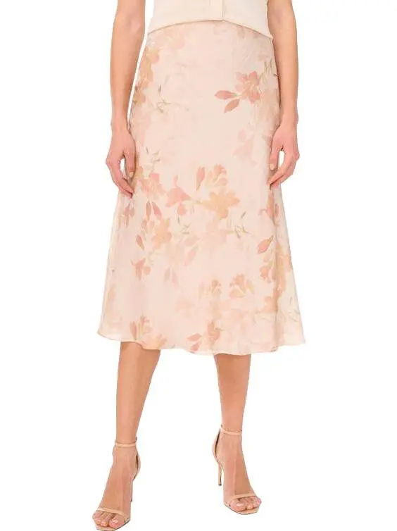 Halogen Floral A-line Midi Skirt - Silver Pink