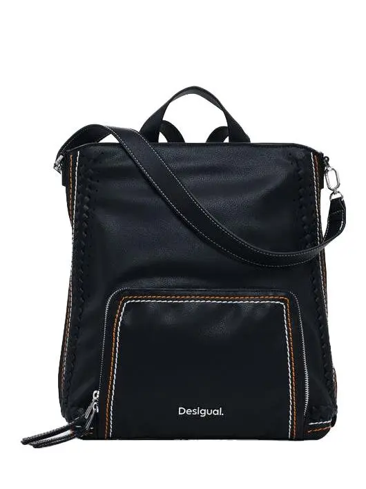 Desigual Medium Decorative Stitch Faux Leather Backpack - Black