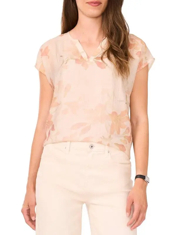Halogen Floral Popover Top - Silver Pink