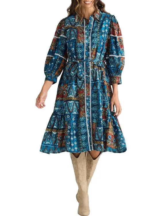 TALISMAN THE LABEL Castella Patchwork Print Shirt Dress - Sicilian Patchwork