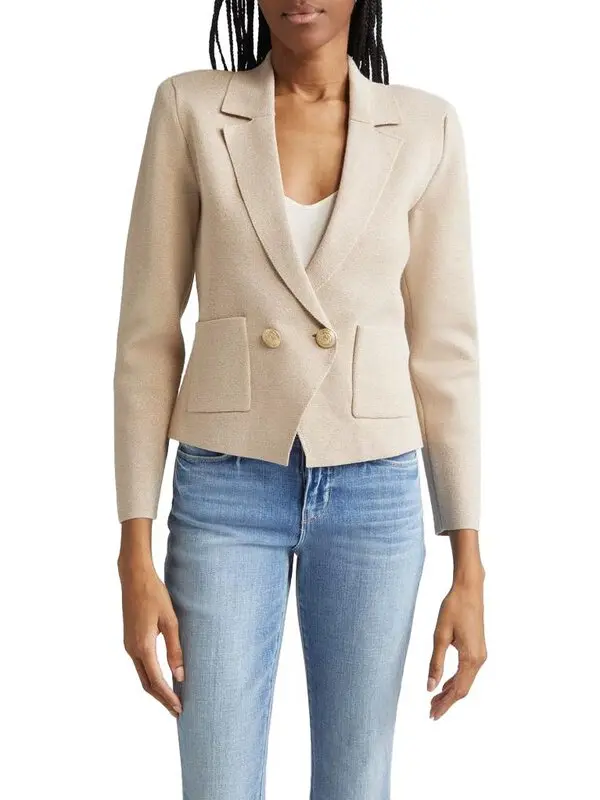 L'Agence Sofia Metallic Knit Blazer - Pale Khaki/ Gold