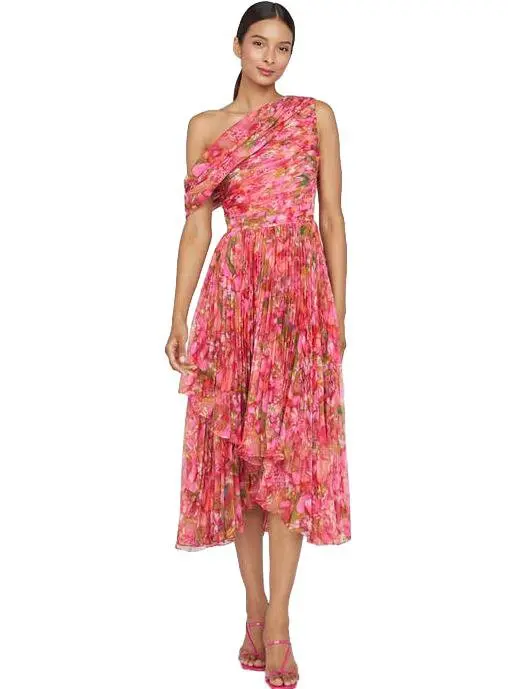 Theia Katia Draped Chiffon Dress - Hydra Floral