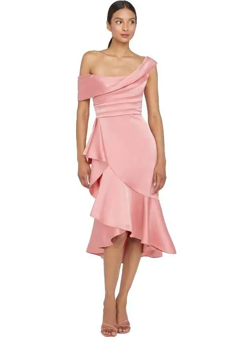 Theia Janice Draped Asymmetric Dress - Sugar Coral