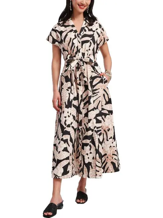FRANCES VALENTINE Eve Sketchy Jungle Print Shirt Dress - Taupe/black