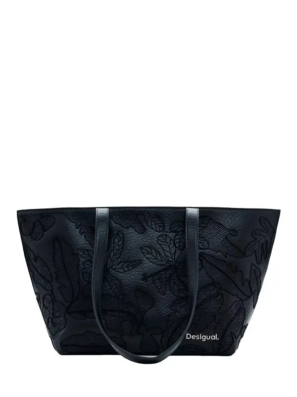 Desigual Leaf Jacquard Faux Leather Tote - Black