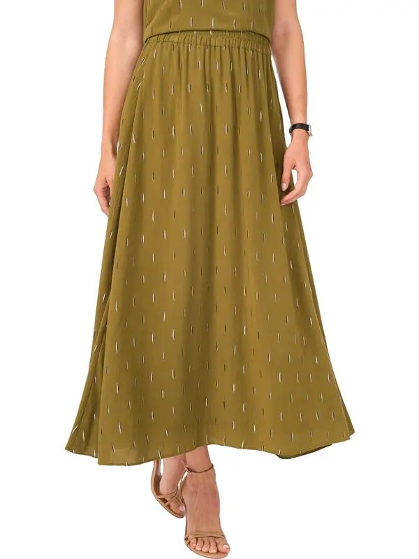 Halogen Metallic Accent Pull-on Midi Skirt - Olive Moss