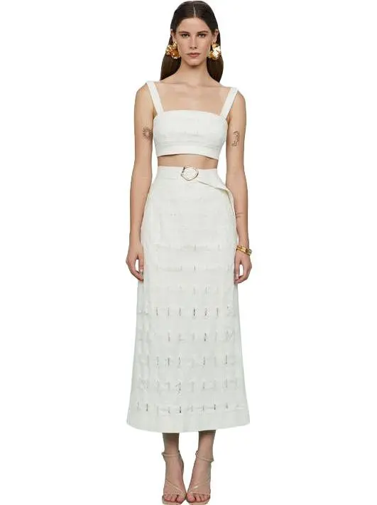 AMUR Jay Textured Twill Midi Skirt - Sea Salt