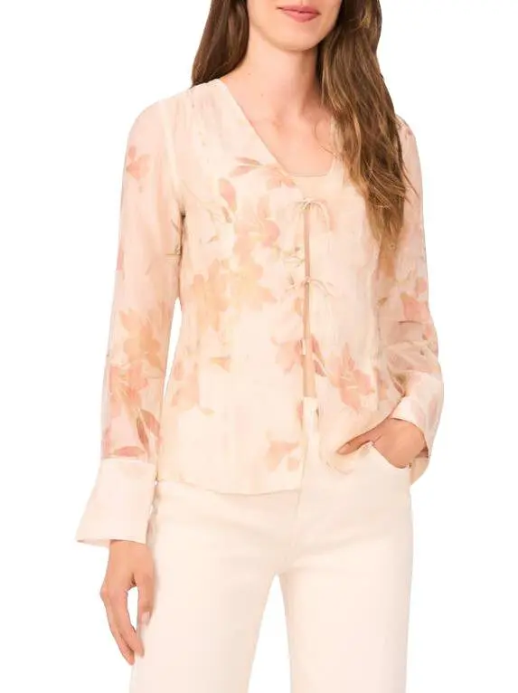 Halogen Floral Tie Front Shirt - Silver Pink