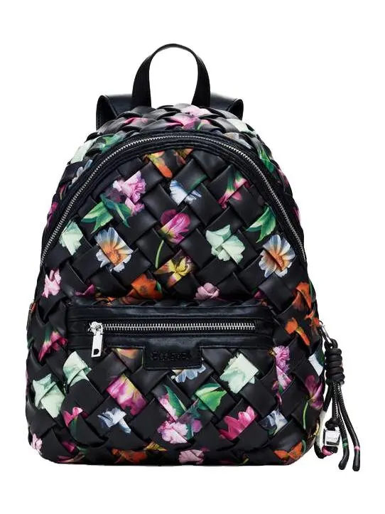Desigual Floral Woven Faux Leather Backpack - Black