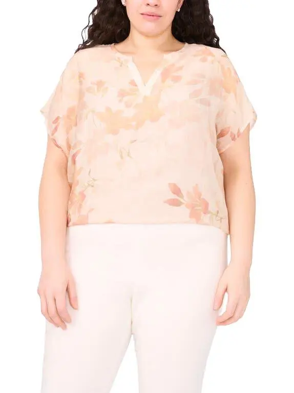 Halogen Floral Popover Top - Silver Pink