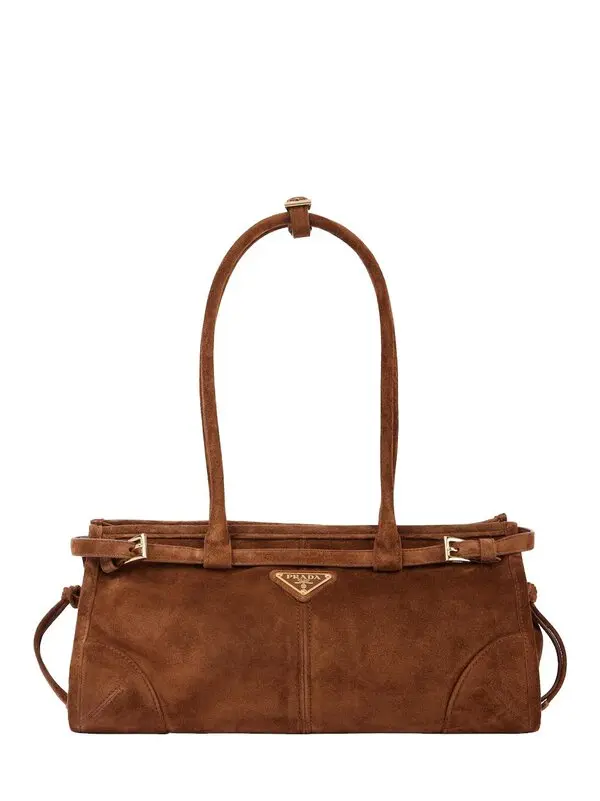 Prada Bonnie Medium Suede Shoulder Bag - Brown