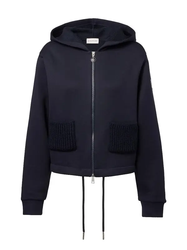 Moncler Cotton-blend Jersey Zip-up Hoodie - Blue