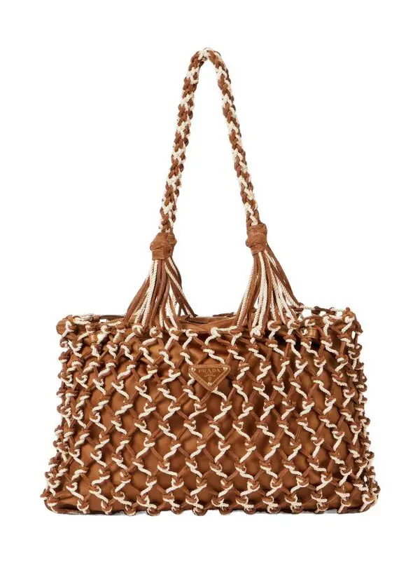 Prada Woven Suede-trimmed Tote Bag - Brown
