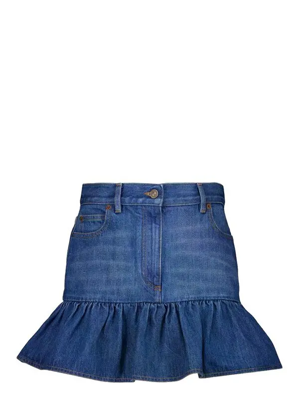 Valentino Garavani Ruffled Denim Mini Skirt - Blue