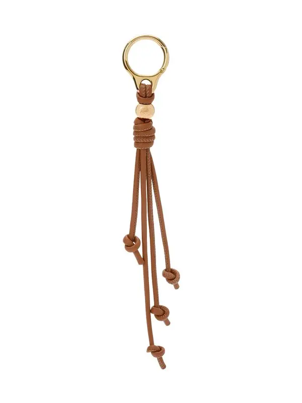 Loewe Leather Fringe Pebble Keychain - Beige