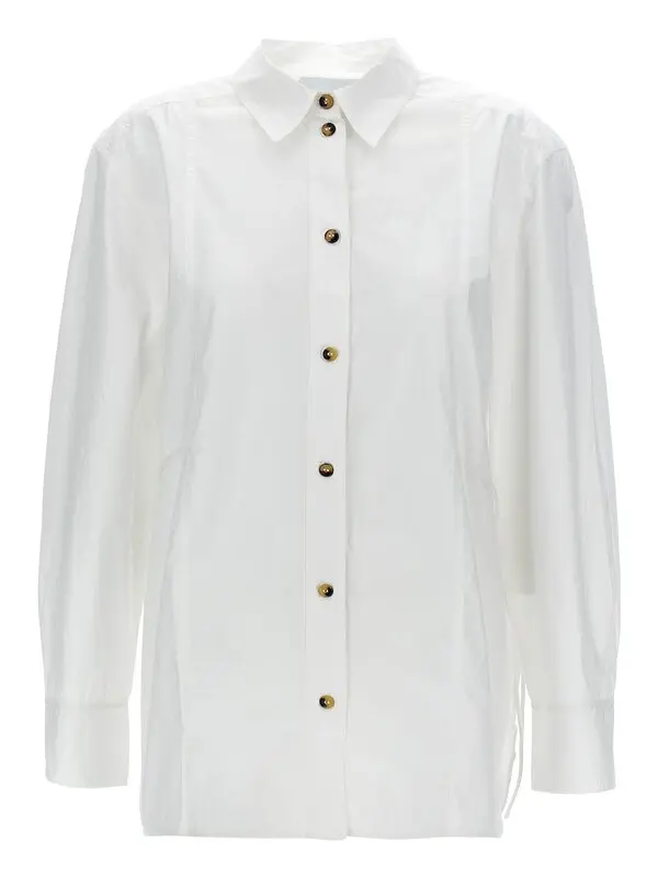 GANNI Lace-up Cotton Poplin Shirt - White