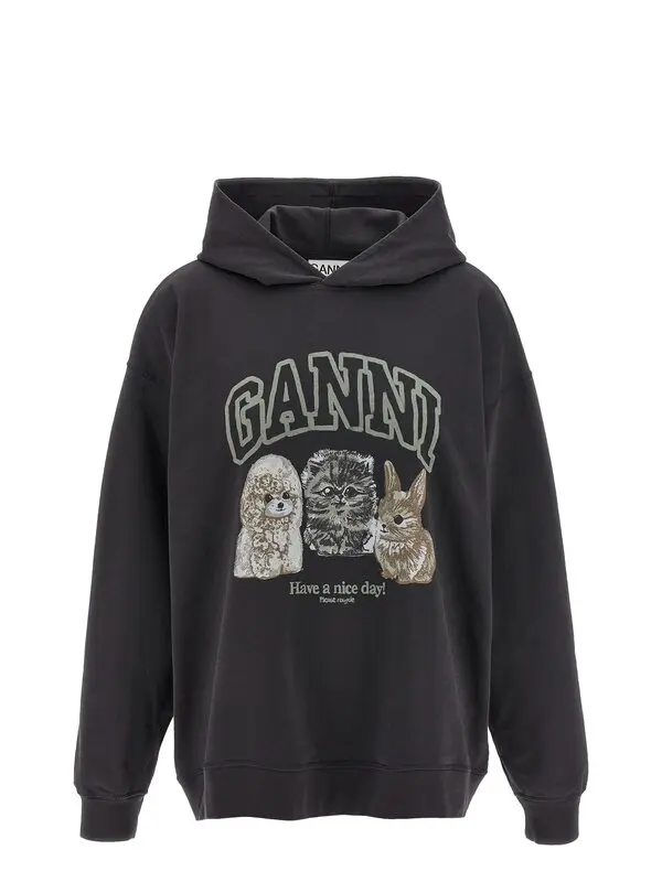 GANNI Animal Print Hoodie - Gray