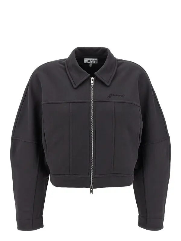 GANNI Heavy Terry Jersey Bomber Jacket - Gray