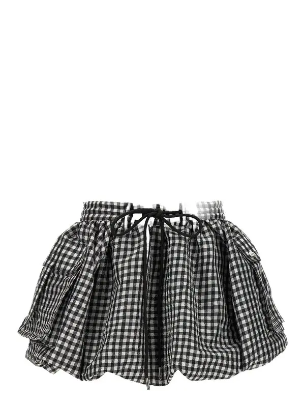 GANNI Crinkled Check Mini Bubble Skirt - Black