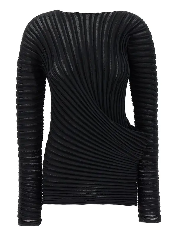 Issey Miyake Stream Pleated Knit Top - Black