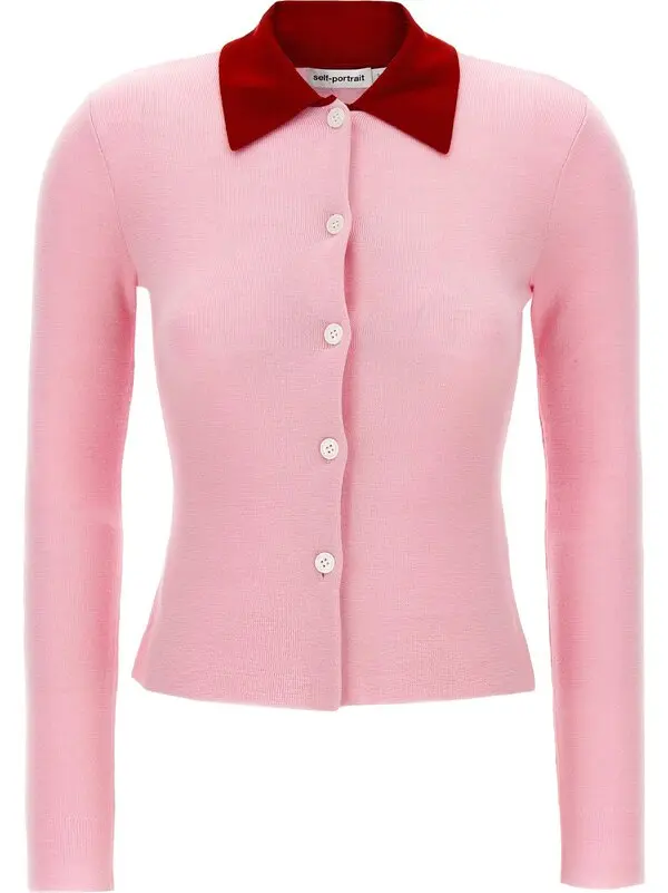 SELF-PORTRAIT Merino Wool Cardigan - Pink