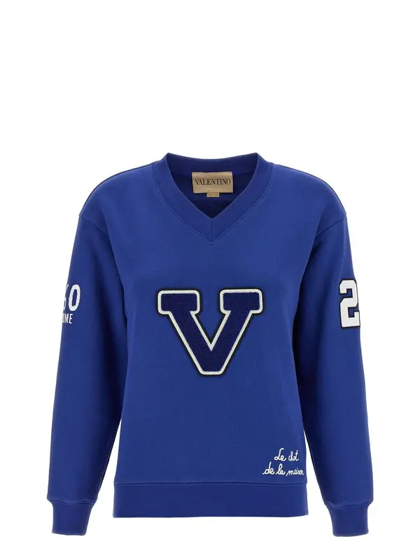 Valentino Garavani Brushed Cotton 'chat De La Maison' Sweatshirt - Blue