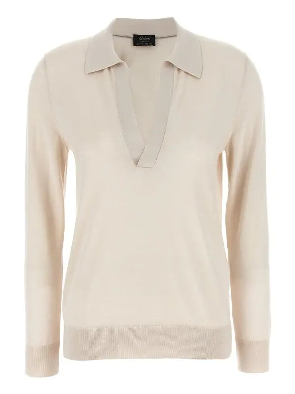 Brioni Cashmere And Silk Polo Shirt - Beige
