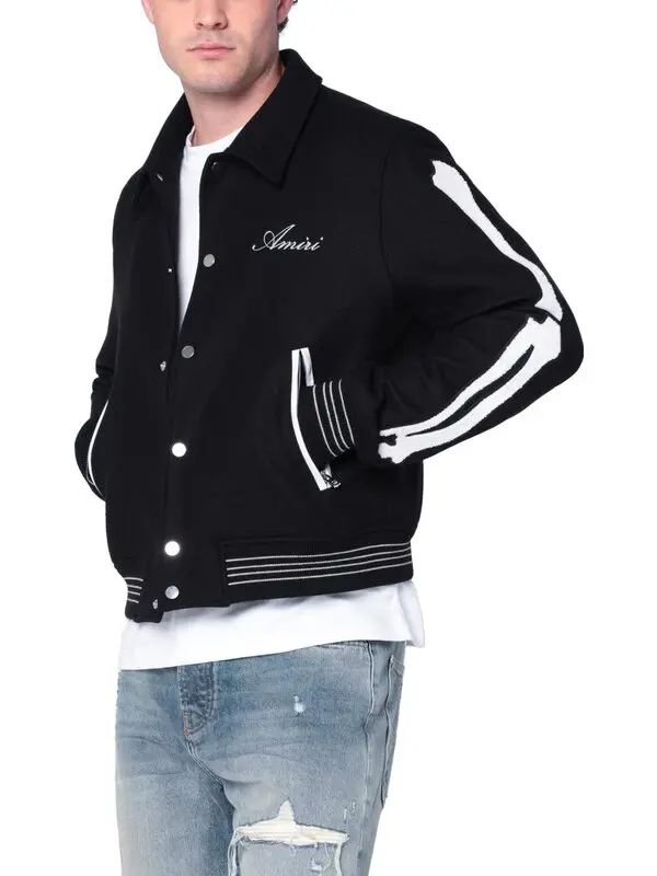 Amiri Wool Blend Jacket With Logo - Black