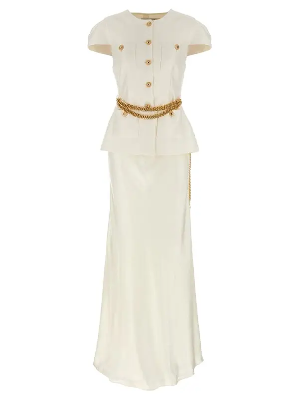 SELF-PORTRAIT - Taffeta Chain Belt Maxi Dress