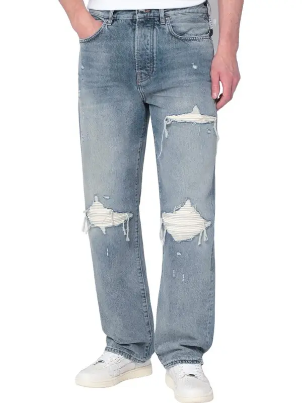 Amiri Cotton Denim Jeans With Ripped Details - Light Blue