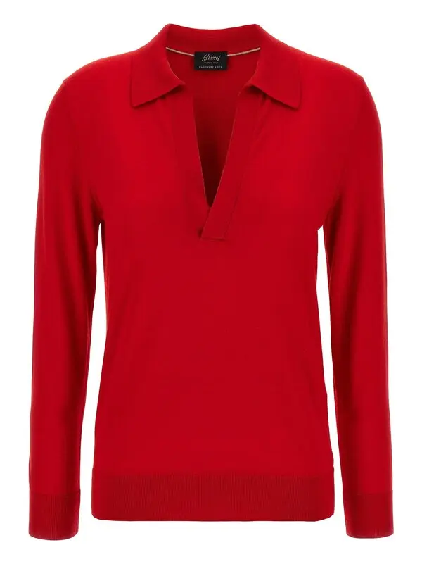 Brioni Cashmere And Silk Polo Shirt - Red
