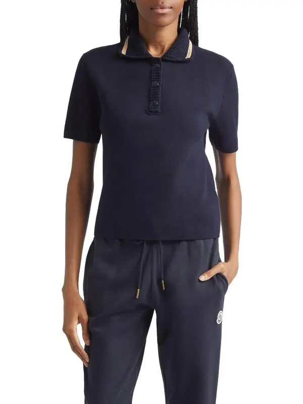 Moncler Knit Collar Cotton Polo - Blue