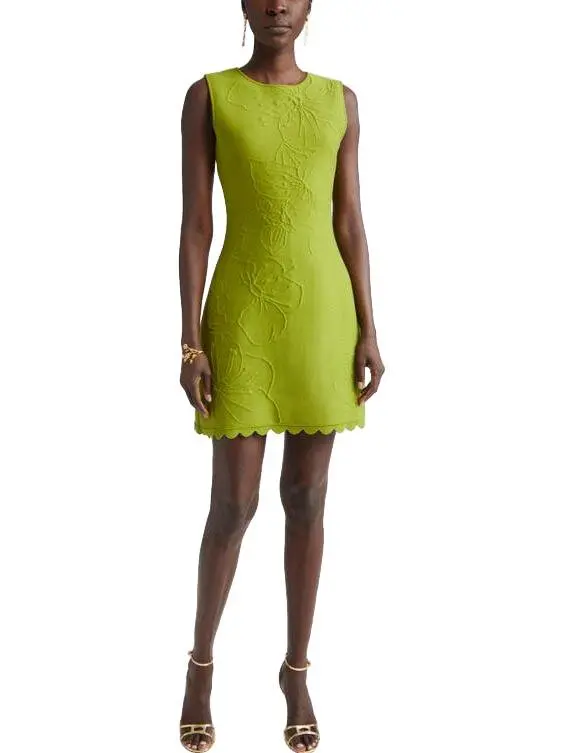 Oscar De La Renta Cherry Blossom Embossed Sleeveless Dress - Fern