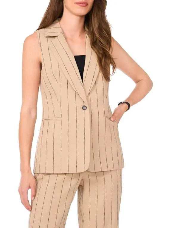 Halogen Pinstripe Linen-blend Longline Vest - Dusty Camel