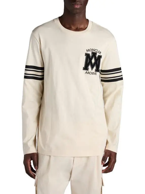 Moncler Logo Patch Long Sleeve T-shirt - Antique White