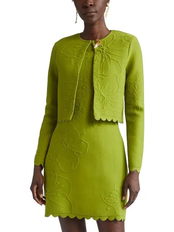 Oscar De La Renta Cherry Blossom Embossed Cardigan - Fern