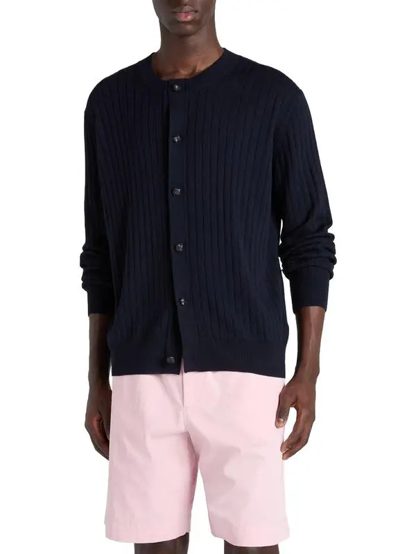 Bottega Veneta Ribbed Wool Cardigan - 4140 Abyss