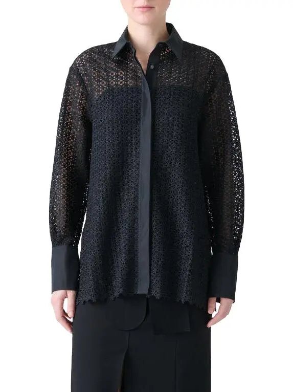 Akris Daisy Guipure Button-up Shirt - Black