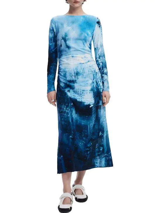 Desigual Printed Maxi Dress - Blue