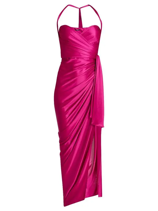 Balmain Draped Slit Maxi Dress - Metallic Pink
