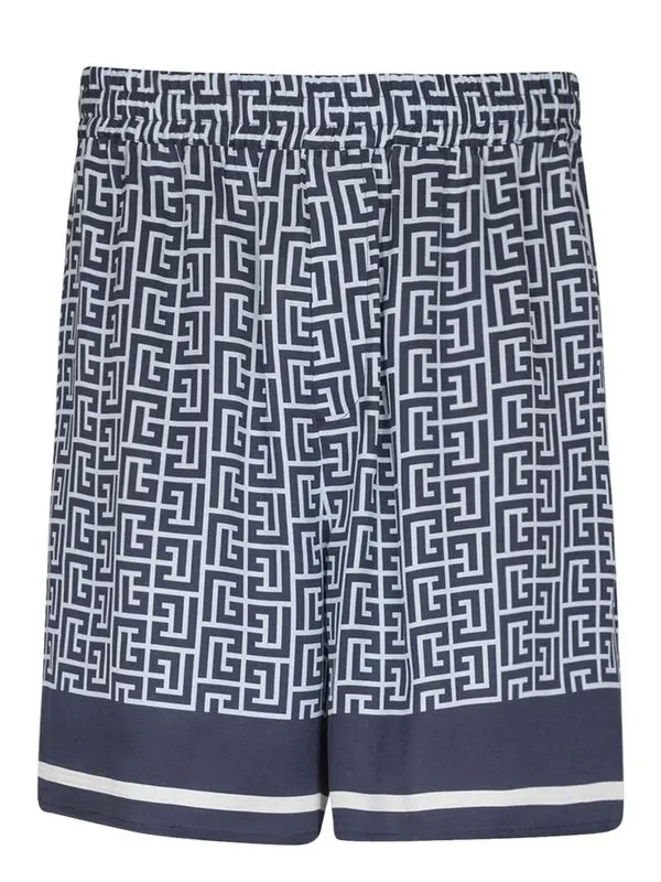 Balmain Monogram Pull-on Shorts - Lt Blue Multi