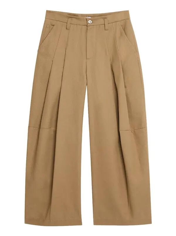 Brunello Cucinelli Cotton Twill Barrel Pleated Pants - Camel