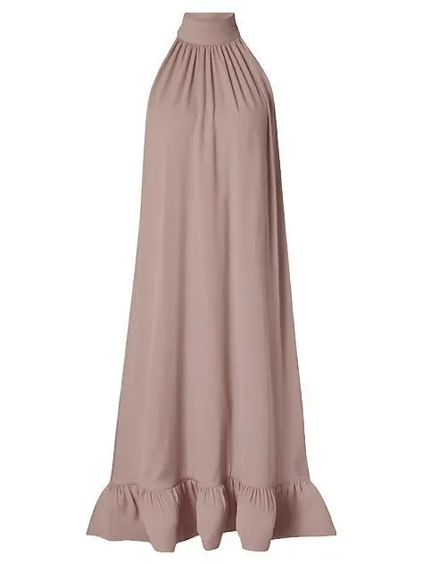 MALINA Halterneck Ruffled-hem Woven Midi Dress - Taupe