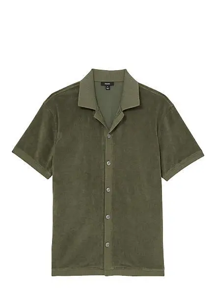 REISS Eden Cuban-collar Short-sleeve Towelling Shirt - Green